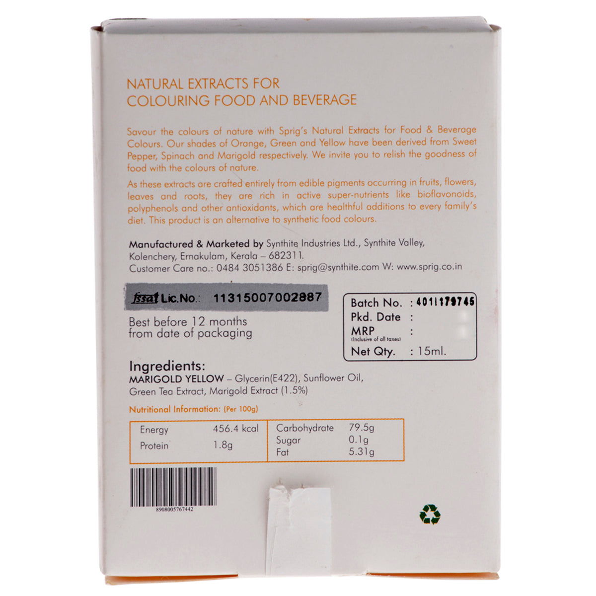 Buy Sprig Natural Food Color - Marigold Yellow, 15 ml Perfect for ...